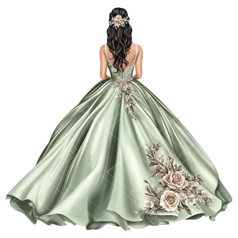 Sage Green Quinceañera Clipart Quinceañera Dress Clipart