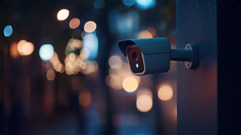 A Sleek Security Camera Mounted On An Urban Street Premium Ai Generated Image