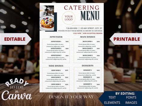 Editable Restaurant Menu Template Full Catering Menu Menu Catering Price List Catering