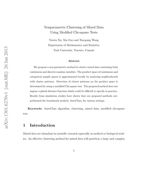 Pdf Nonparametric Clustering Of Mixed Data Using Modified Chi Squared Tests