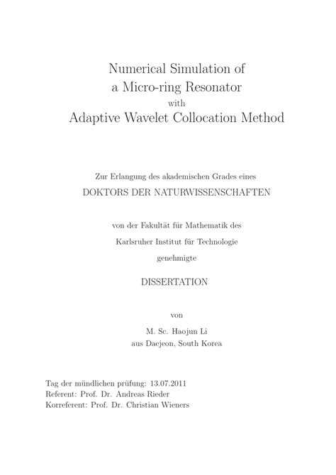 Pdf Numerical Simulation Of A Micro Ring Resonator With Adaptive