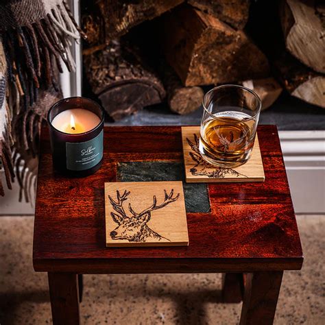 Selbrae House Set Of 2 Stag Oak Coasters Brown Uk