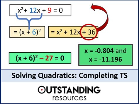 Solving Quadratic Equations By Completing The Square Teaching Resources