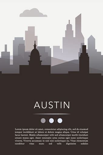 오스틴 도시 서식 파일 웹 사이트 프리젠 테이션 첫 페이지 초대장 스카이 라인 랜드 마크와 출판 시트 벡터 텍사스 미국 이미지 레이아웃 간단하고 회색조 0명에 대한 스톡