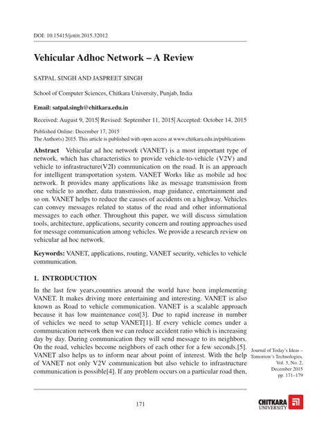 Pdf Vehicular Adhoc Network A Review