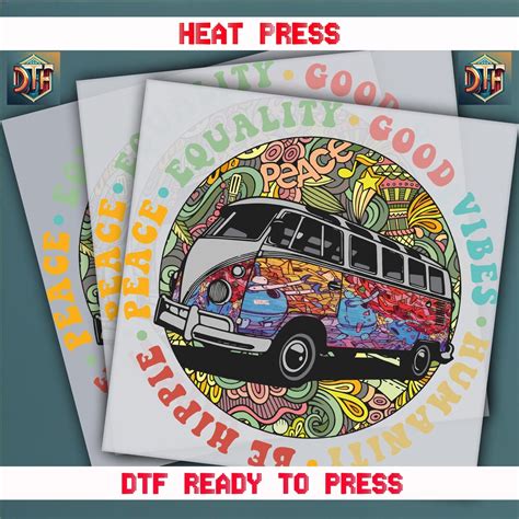 Hippie Van Peace Equality Dtf Transfer Retro Vw Bus With Good Vibes