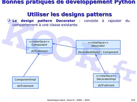 Le langage Python Bonnes pratiques de développement Python Utiliser les designs patterns