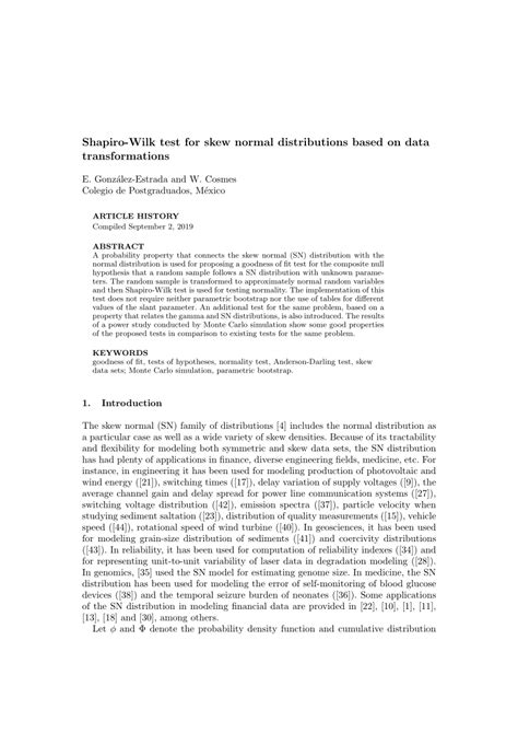 Pdf Shapirowilk Test For Skew Normal Distributions Based On Data