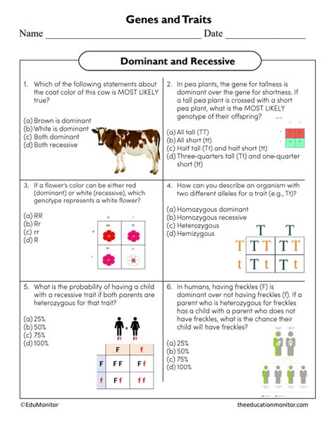 Dominant And Recessive Science Worksheet Edumonitor Science Math