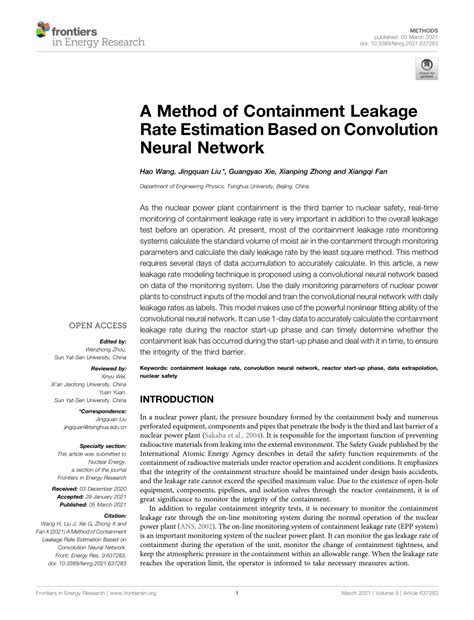 Pdf A Method Of Containment Leakage Rate Estimation Based On Convolution Neural Network