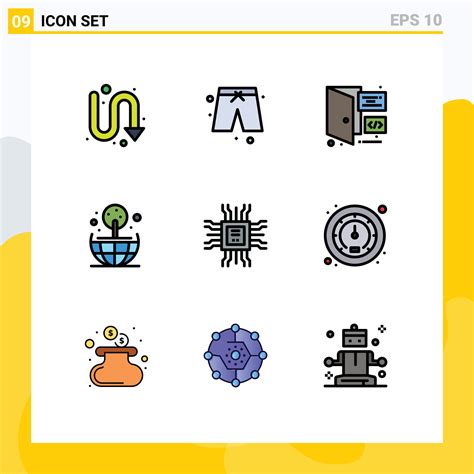 Set Of 9 Modern Ui Icons Symbols Signs For Technology Cpu Coding Book Globe Editable Vector