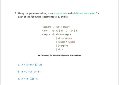 Solved 2 Using The Grammar Below Show A Parse Tree And A