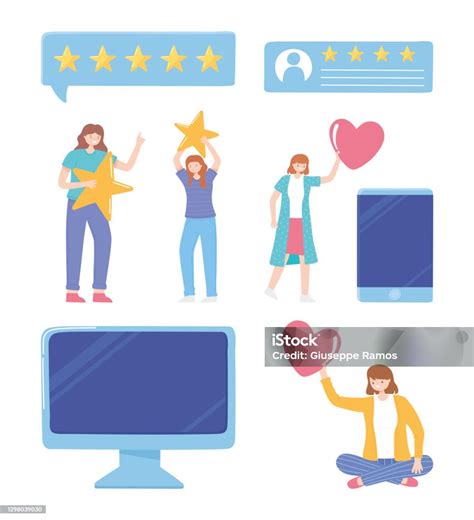 사용자 평가 및 피드백 컴퓨터 스마트 폰 소셜 미디어 네트워크 응용 프로그램 계급에 대한 스톡 벡터 아트 및 기타 이미지 계급 고객 고급 Istock