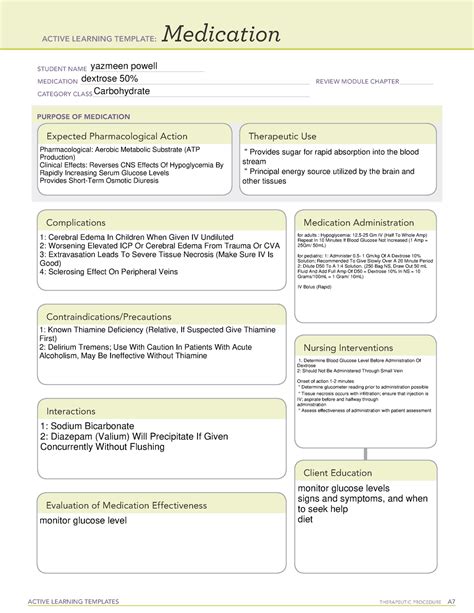 Nursing Medication Considersations Medication Dextrose Active