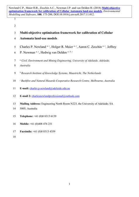Pdf Multi Objective Optimisation Framework For Calibration Of