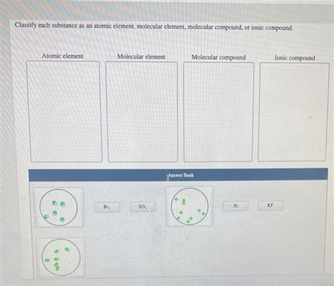 solved classify each substance as an atomic element