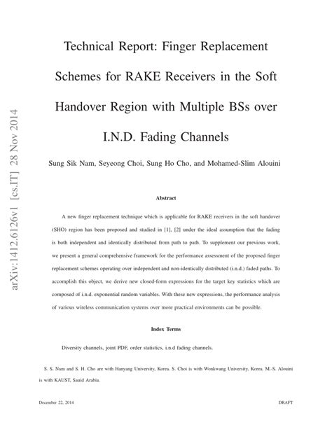 Pdf Technical Report Finger Replacement Schemes For Rake Receivers