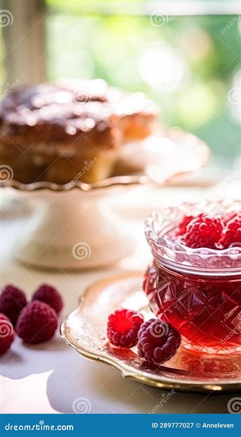 Raspberry Jam And Raspberries In A Crystal Bowl Country Food And