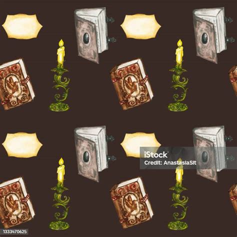 원활한 수채화 패턴 학교 책 학교로 돌아갑니다 책 그림이 그려진 종이 복고풍 시계 칸델라브라 촛불 더미에 책 과학에 대한 스톡 벡터 아트 및 기타 이미지 Istock