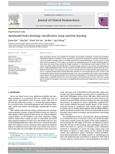 pdf automated brain histology classification using machine learning