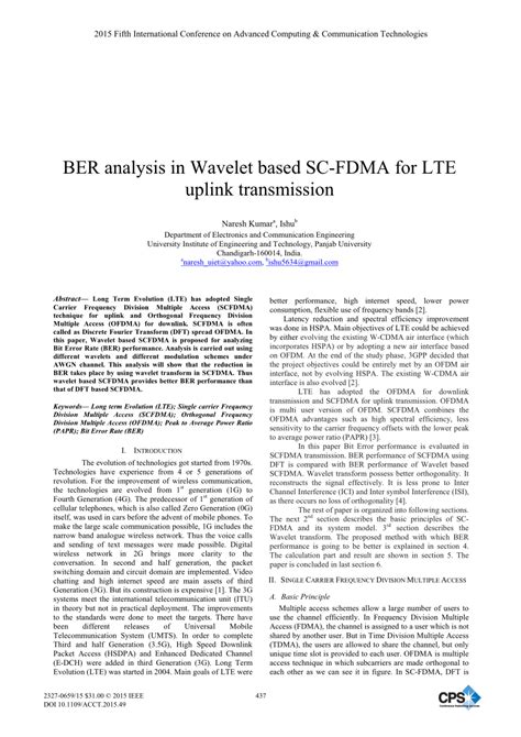 Pdf Ber Analysis In Wavelet Based Sc Fdma For Lte Uplink Transmission