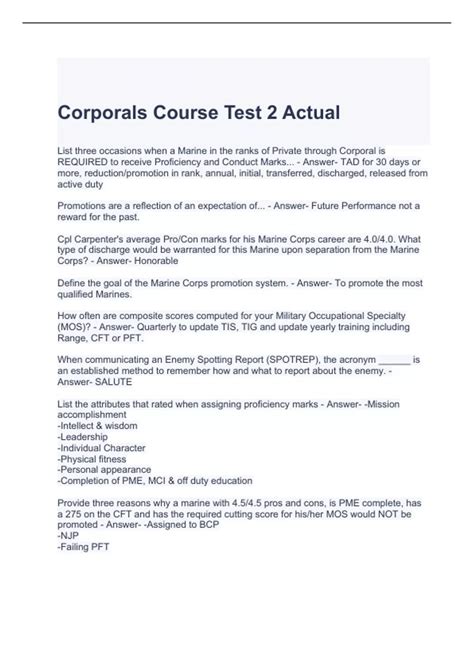 Corporals Course Test 2 Actual Questions And Answers Corporals Course Stuvia Us