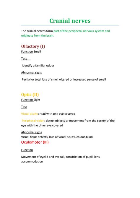 SOLUTION Cranial Nerves Studypool