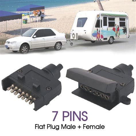 Trailer Plug 7 Pin Flat Male To 7 Pin Flat Female Rectangle Caravan Tr