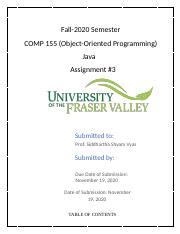 COMP155 Assignment 3 Docx Fall 2020 Semester COMP 155 Object Oriented