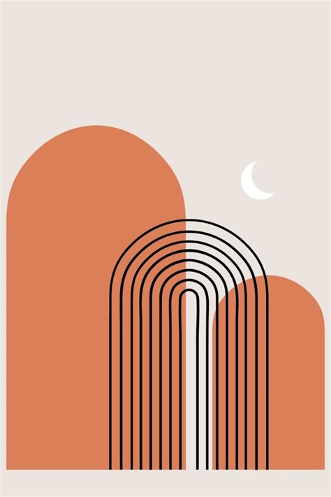 Abstract Minimalist Art Geometric Orange And Black Lines In 2024 Minimalist Art Boho Poster