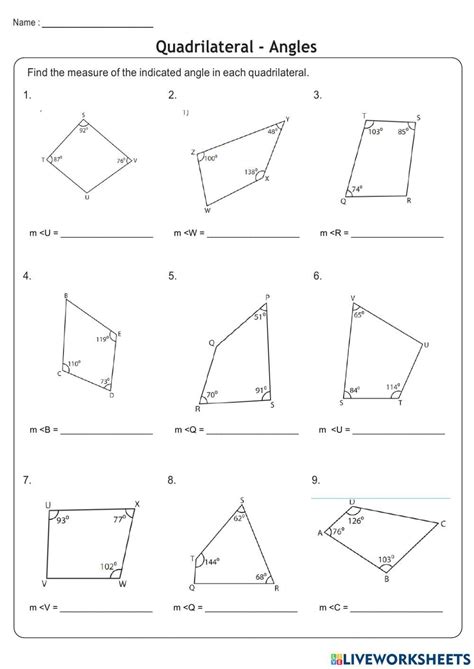 Angles In Quadrilaterals Online Exercise For Live Worksheets