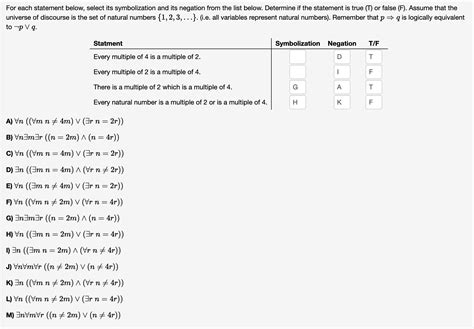 Solved For Each Statement Below Select Its Symbolization