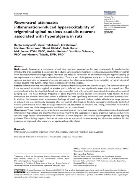 Pdf Resveratrol Attenuates Inflammation Induced Hyperexcitability Of Trigeminal Spinal Nucleus