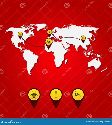 Virus Ebola Outbreak World Map Of Spreading With Bio Hazard Signs