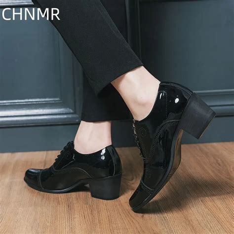 Badu Bg Мъжки официални кубински кожени обувки с висок ток Британски ретро ежедневни луксозни