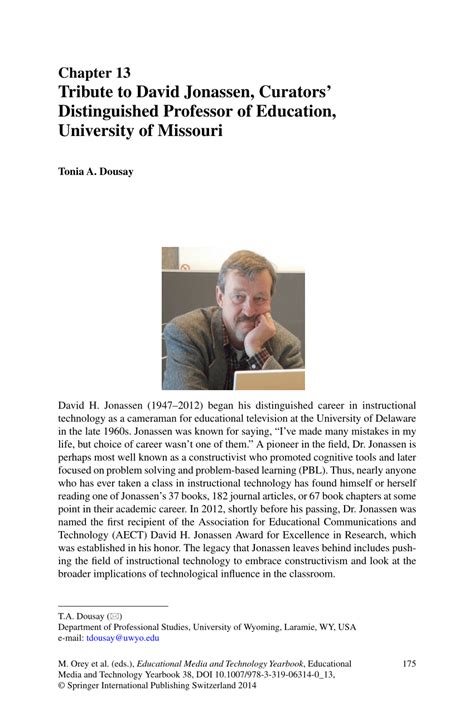 Pdf Tribute To David Jonassen Curators Distinguished Professor Of Education University Of