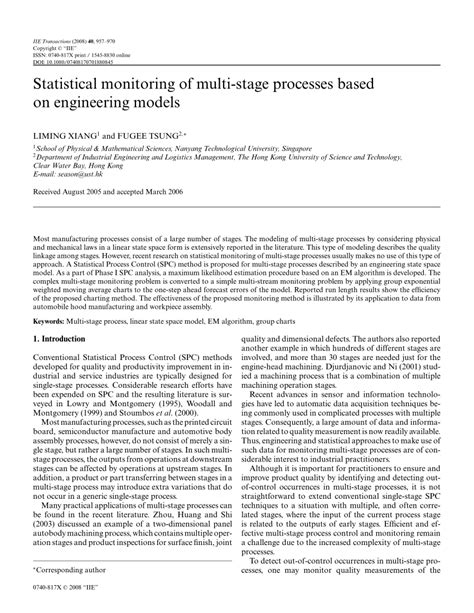 Pdf Statistical Monitoring Of Multi Stage Processes Based On