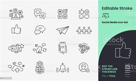Social Media Stroked Vector Icon Set Stock Illustration Download