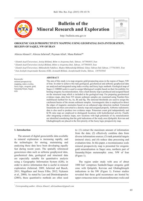 Pdf Orogenic Gold Prospectivity Mapping Using Geospatial Data
