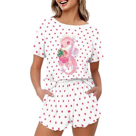 Yuyamidu 2 Piece Womens Cute Summer Pajama Set Strawberry Axolotl