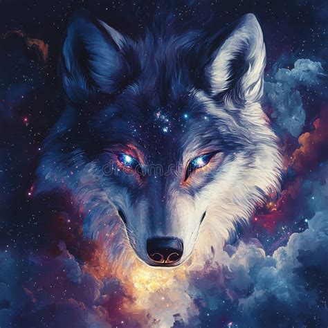 Surreal Wolf Eyes As Galaxies In A Cosmic Landscape Stock Image