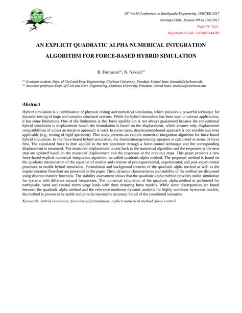 pdf an explicit quadratic alpha numerical integration algorithm for force based hybrid simulation