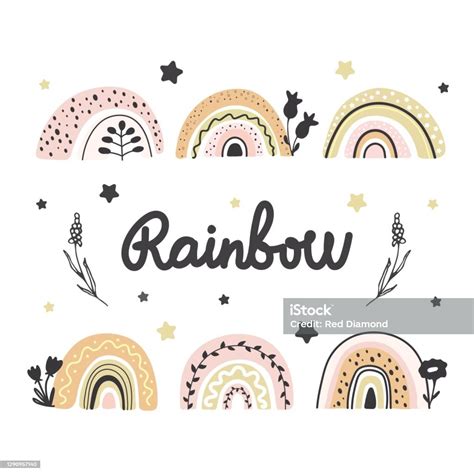 보헤미안 무지개 세트 어린이 스칸디나비아 스타일 귀여운 보육 낙서 프린트를위한 보호 드로잉 프린트 귀여운 무지개 파스텔 컬러와 보육 장식을위한 손으로 그린 컬렉션베이비 샤워