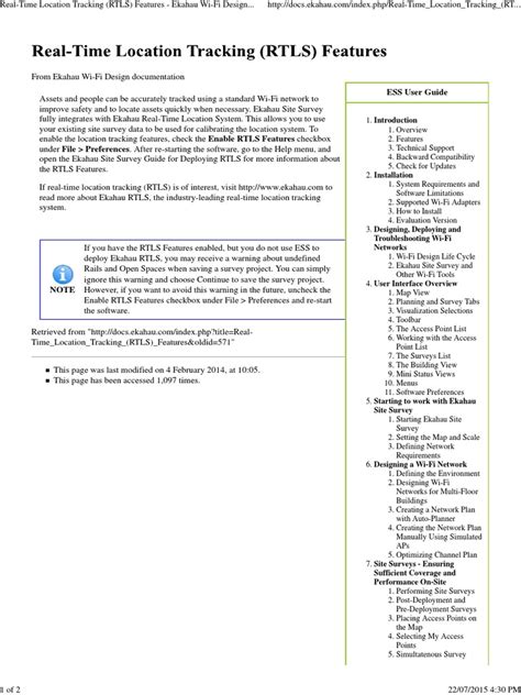 Real Time Location Tracking Rtls Features Ekahau Wi Fi Design Documentation 9 Pdf