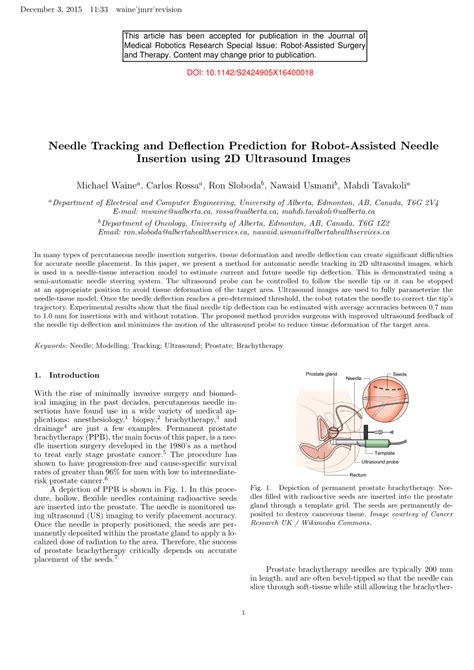 Pdf Needle Tracking And Deflection Prediction For Robot Assisted