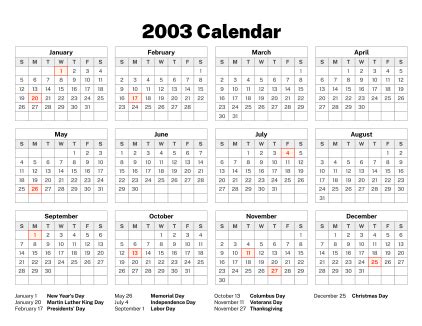 2003 Calendar Old Calendars