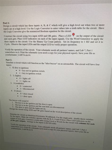 Solved Part 1 Design A Circuit Which Has Three Inputs A B Chegg Com