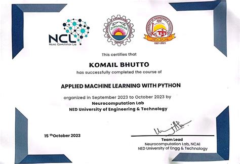 Machinelearning Neduniversity Artificial Kumail Hyder