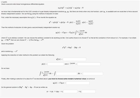 solved 1 point given a second order linear homogeneous