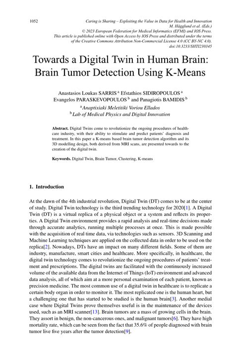 Pdf Towards A Digital Twin In Human Brain Brain Tumor Detection Using K Means